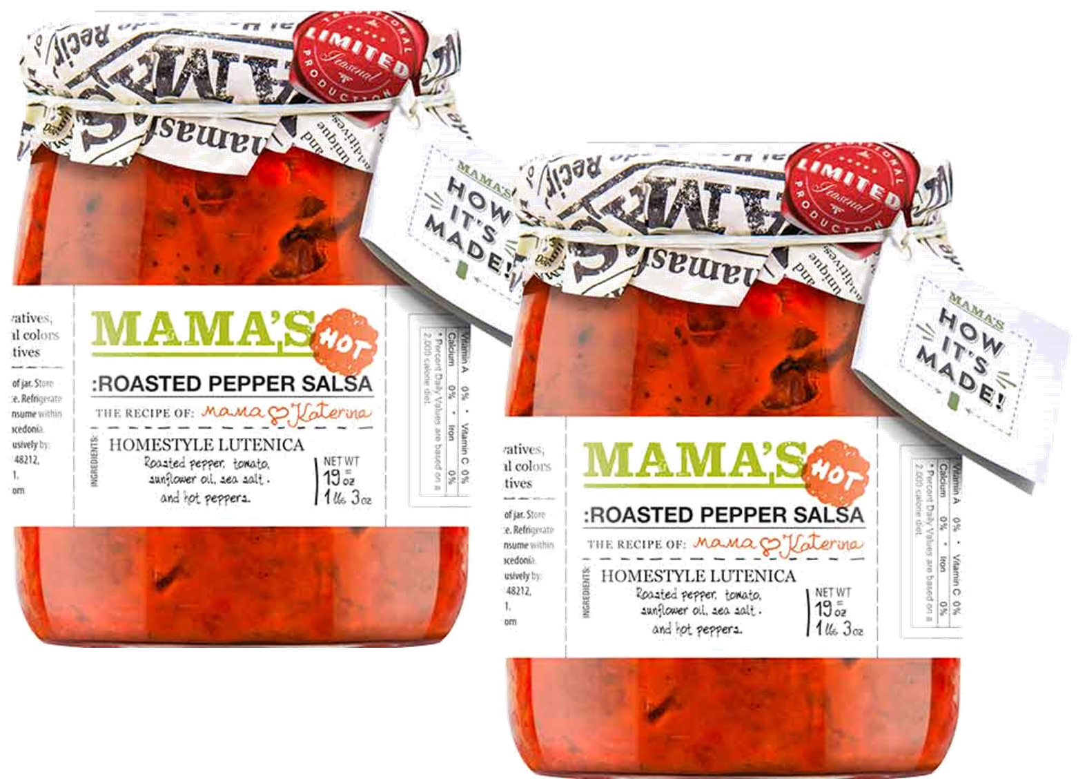 Mama's Hot Roasted Pepper Salsa, Homestyle Lutenica, 2-Pack 19 oz. Jars ...