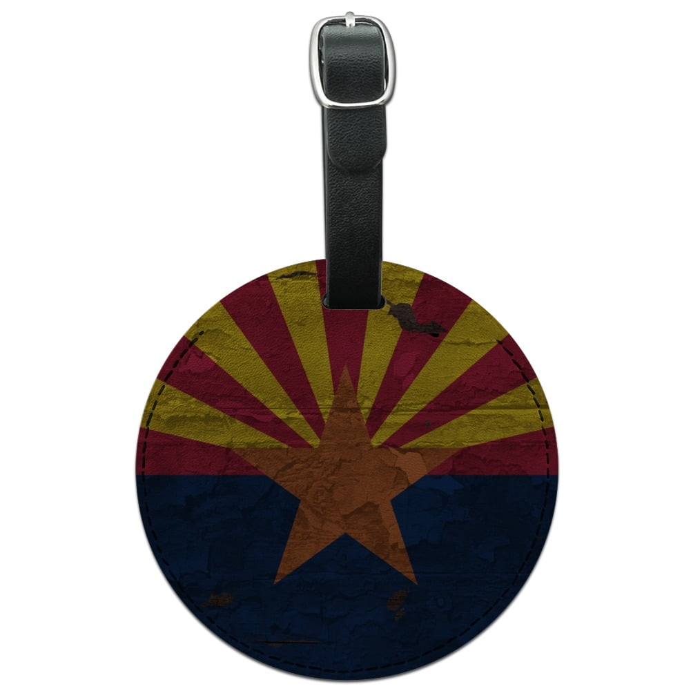 Rustic Arizona State Flag Distressed USA Round Leather Luggage Card ...