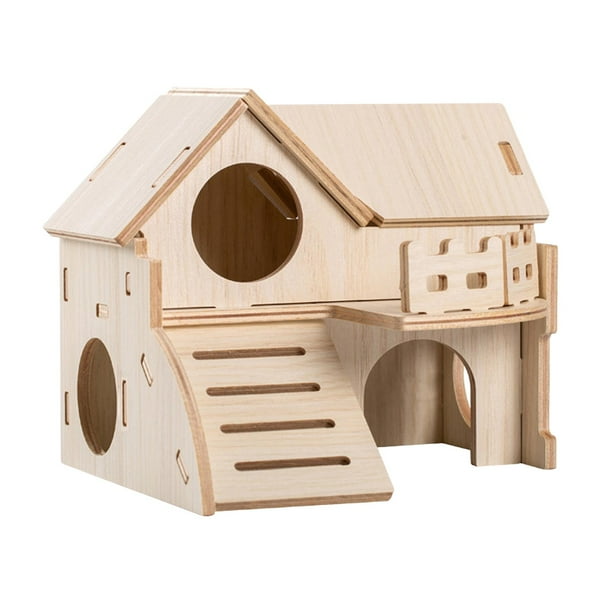 Hamster Wood House Wooden Toy Hideaway Hide Supplies Multi Chamber ...