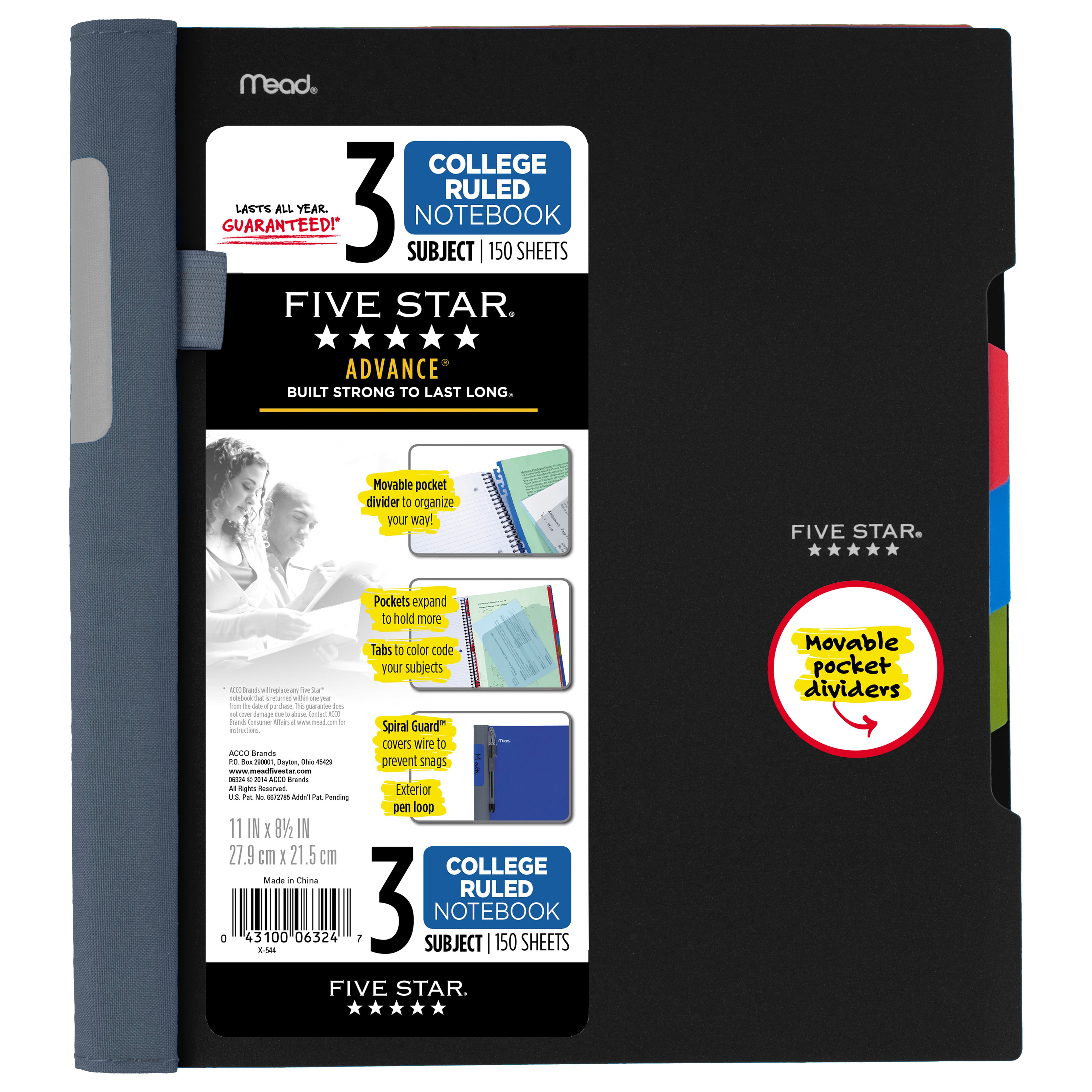 Five Star Advance Notebook 3 Subject College Ruled Black 73132 five-star-advance-notebook-3-subject-college-ruled-black-73132