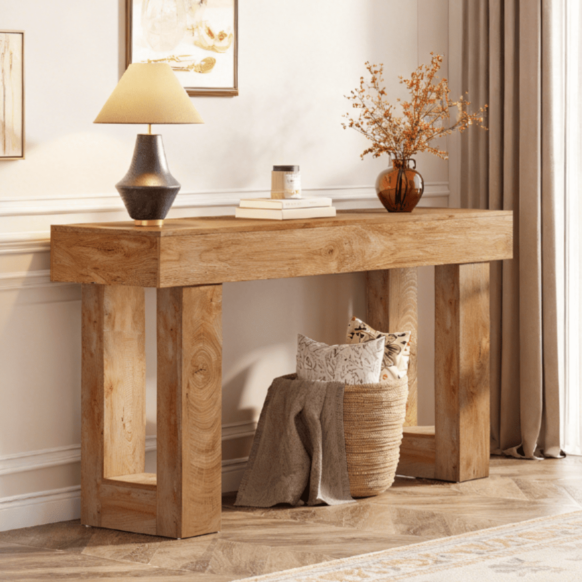 Click here for Fnova 63 Long Console Table  2-Tier Wooden Narrow... prices