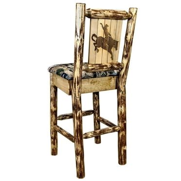 Homestead Collection Barstool w/ Back & Swivel w/ Laser Engraved Moose ...