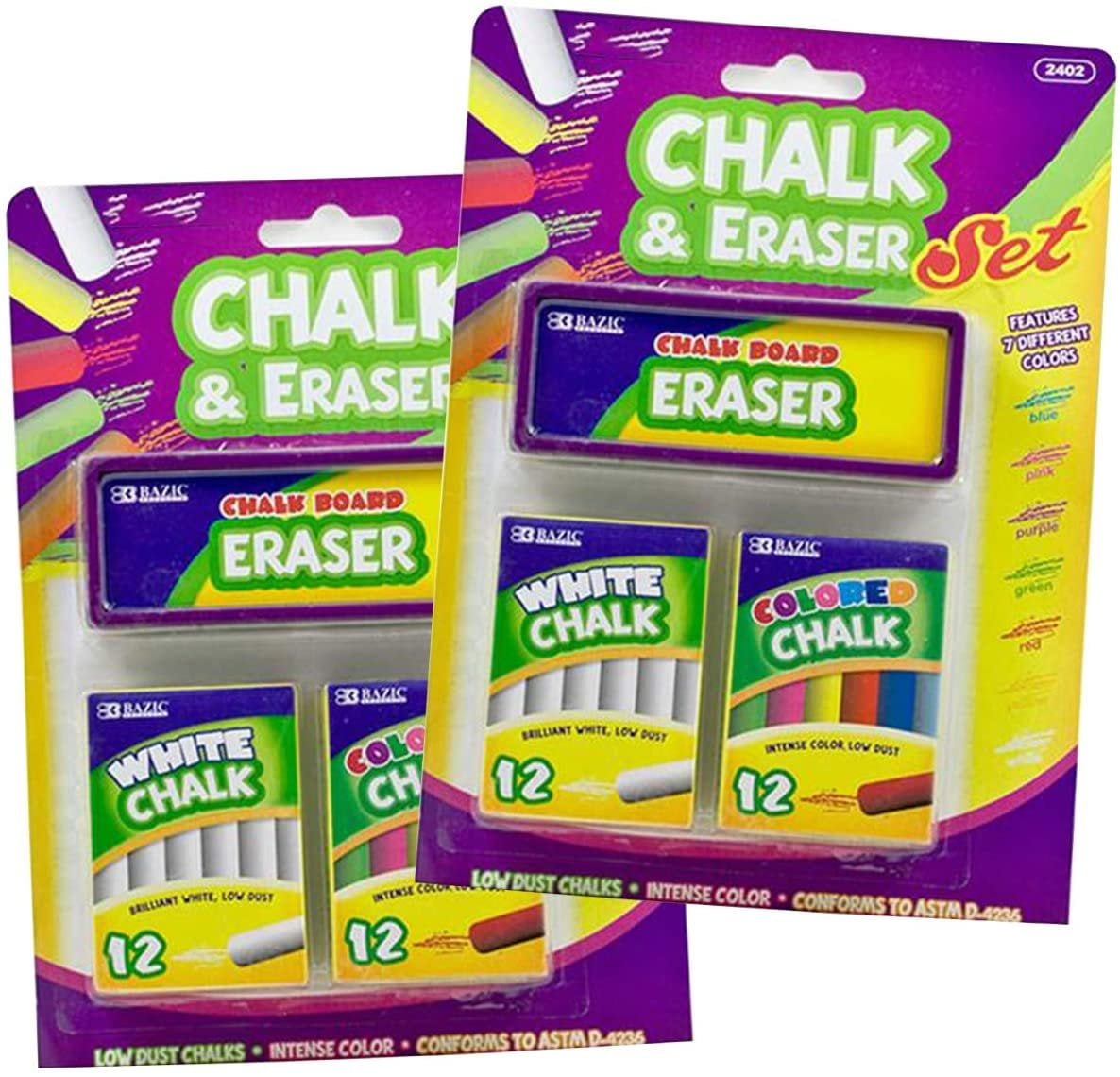 Kicko White and Colored Chalk Sets with Erasers - 50 Piece Set - 2 ...