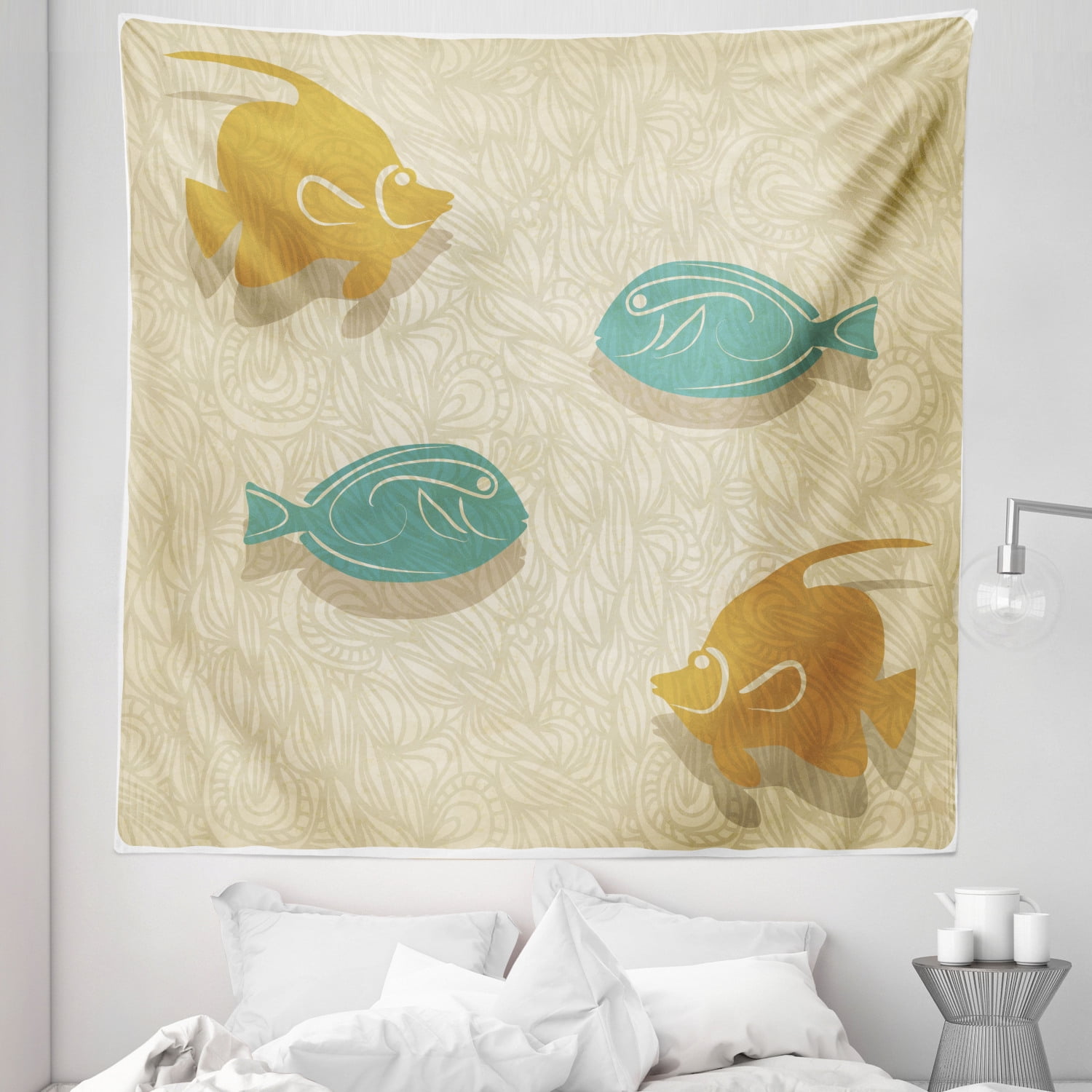 Fish Tapestry, Aquarium Marine Ocean Themed Fishing Theme Vintage ...