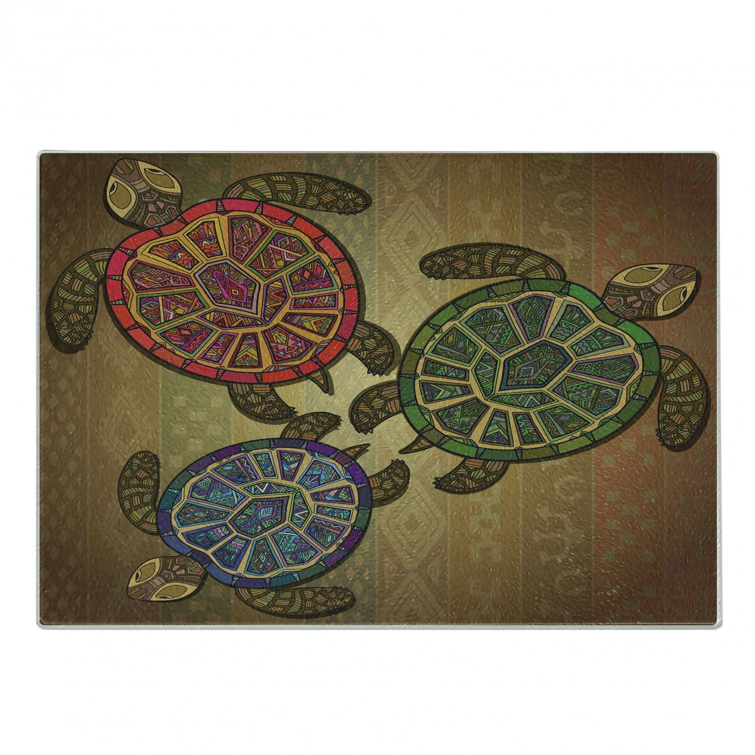 Turtle Cutting Board, 3 Ocean Turtles Ethic Style Animals Geometric ...
