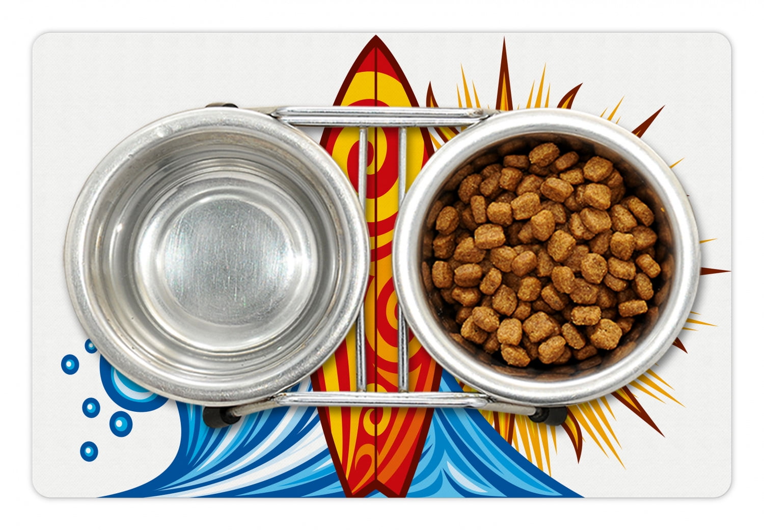 Ride the Wave Pet Mat for Food and Water, Ocean Sun and Surfboard Print ...