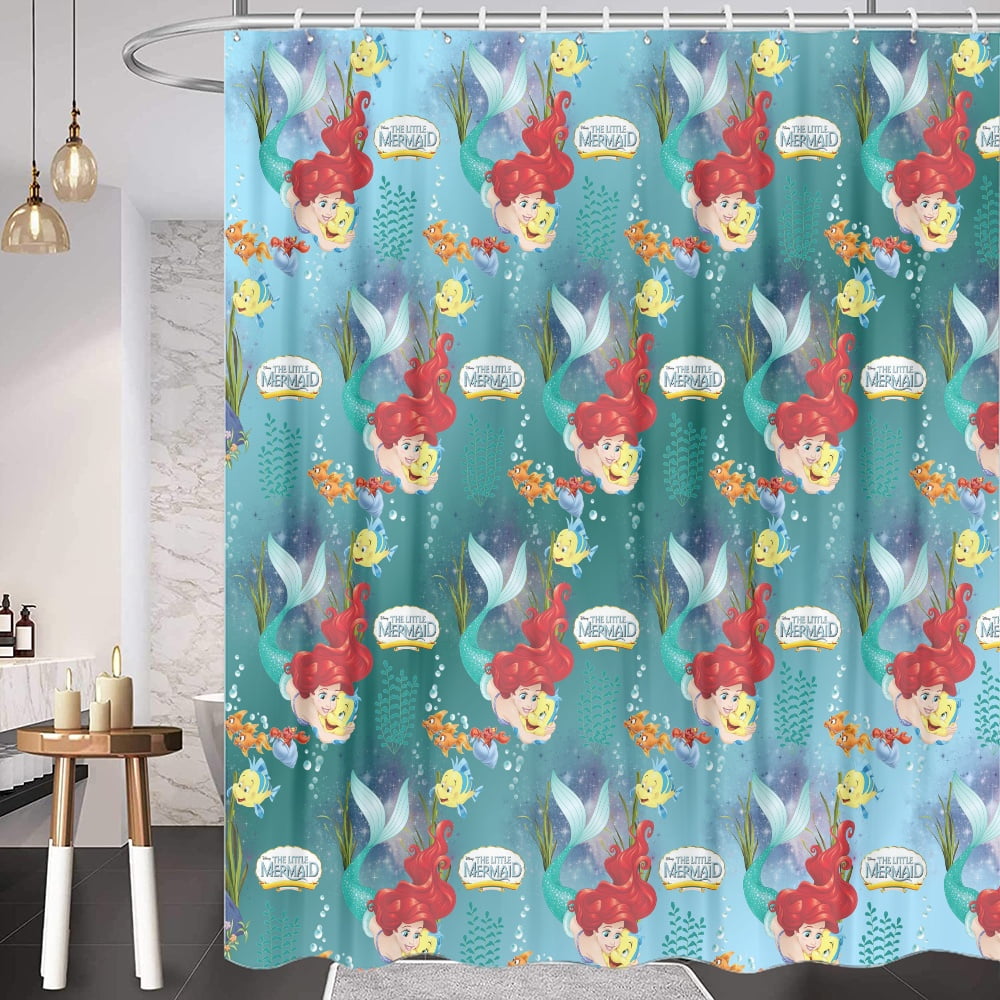 3D Print Mermaid Ariel Design Shower Curtain with Hooks Watercolor ...