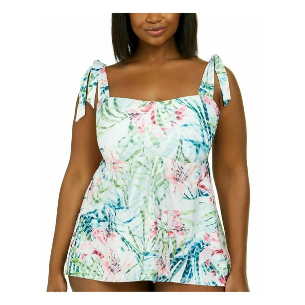 BECCA Women's White Tropical Print Bandeau Lined Adjustable Molded Cup ...