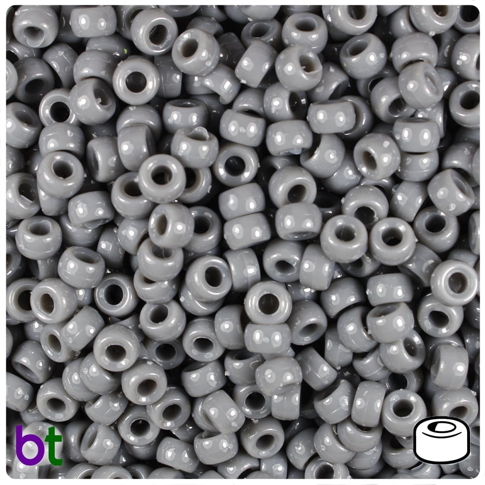 BeadTin PVC Grey Opaque 6.5mm Mini Barrel Pony Beads (1000pcs ...