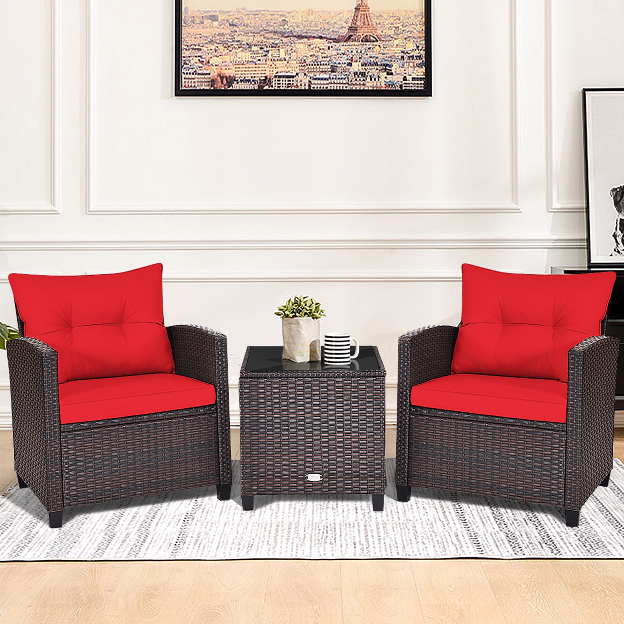 Click here for Gymax 3pcs Outdoor Patio Rattan Conversation Set W... prices