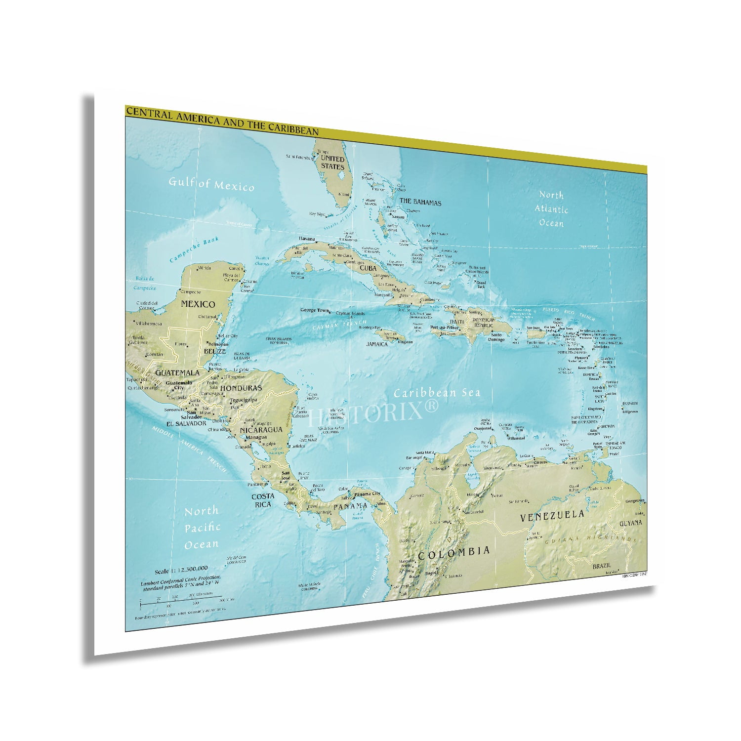 HISTORIX 2021 Central America & Caribbean Map Wall Art Print, 18 x 24 ...