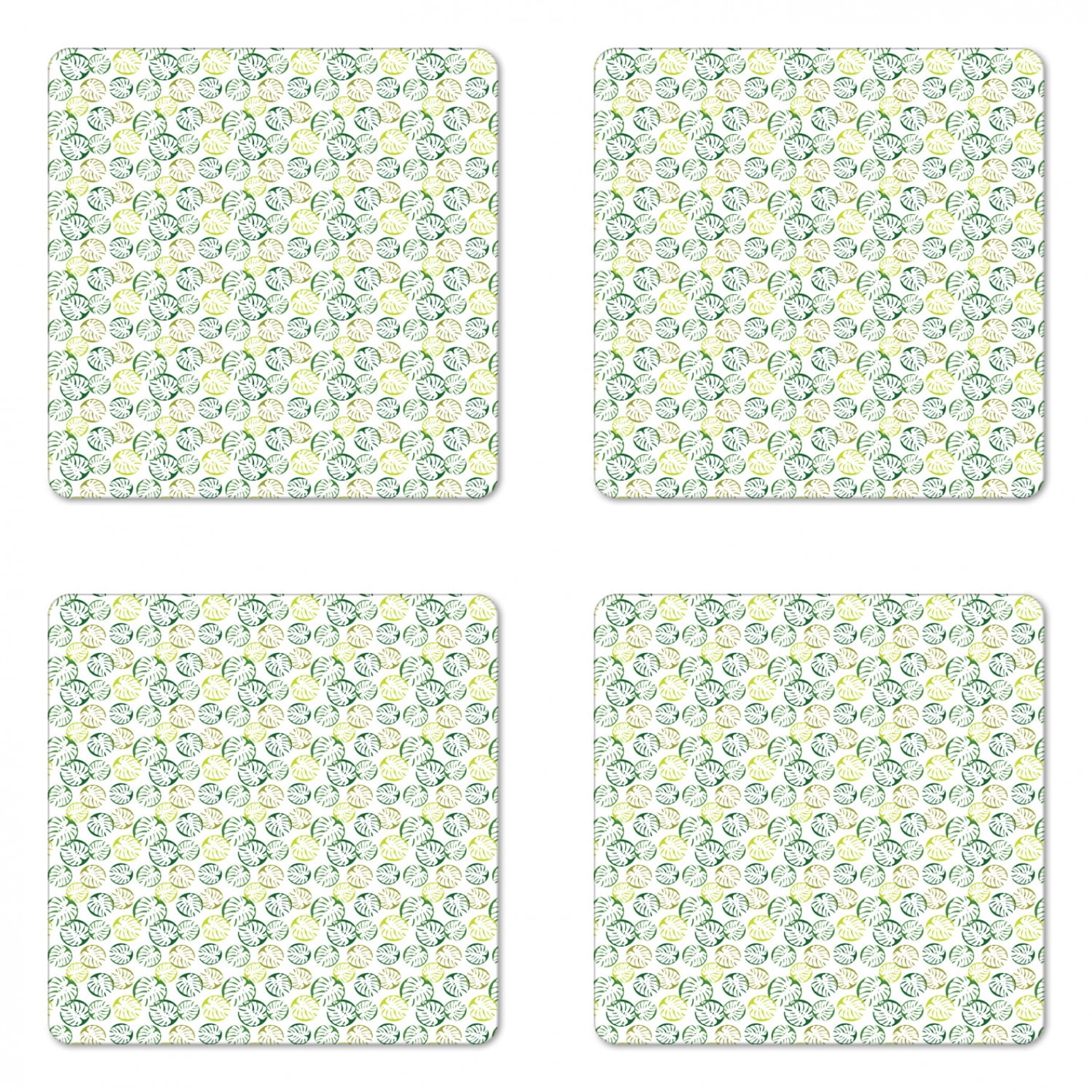 Botanical Coaster Set of 4, Simplistic Monstera Leaves Repetitive Plain ...