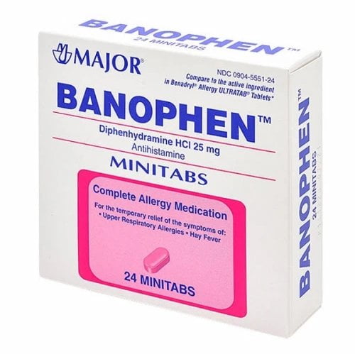 Major Banophen Minitabs Diphenhydramine Hydrochloride 25mg, 24 Count ...