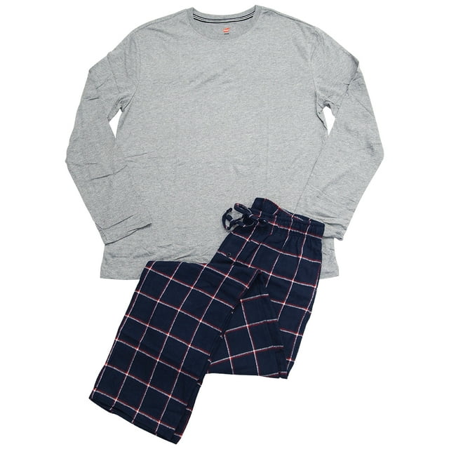 Hanes Big Mens Jersey Flannel Sleep Lounge Pajama Set 41735 Large Grey