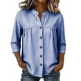 BADHUB 3/4 Length Sleeve for Womens Tops Striped T Shirts Button Down ...