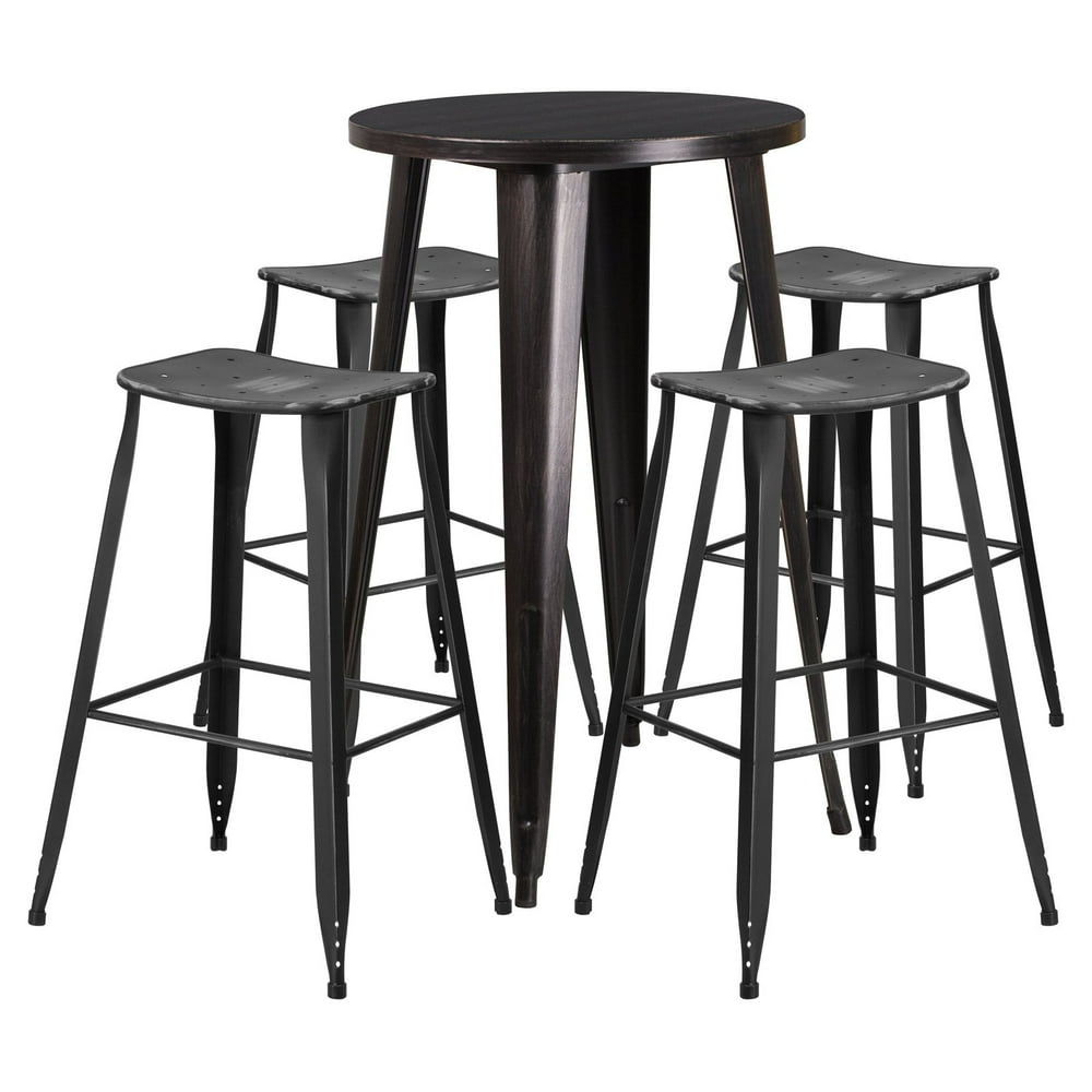 Flash Furniture 24 in. Round Metal Indoor-Outdoor Bar Table Set with 4 ...