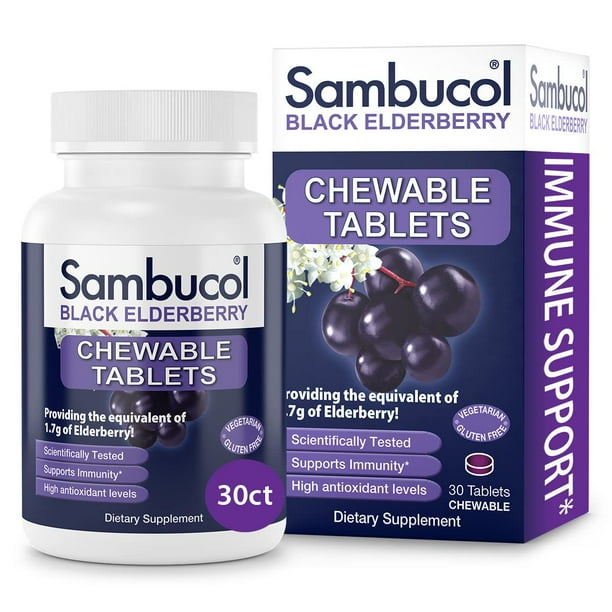Tabletas masticables Sambucol Black Elderberry con vitamina C, 30 unidades | Walmart en línea