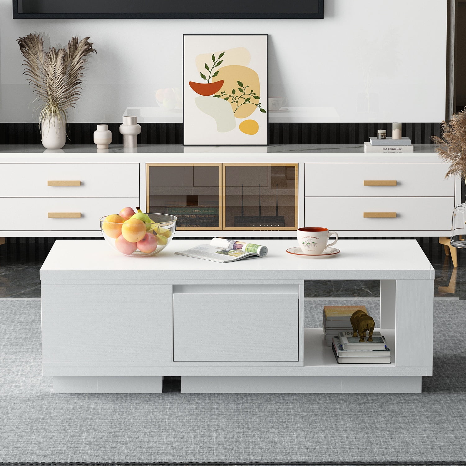 FUFU&GAGA Coffee Table with Drawer, Extendable Cocktail Tea Table for ...