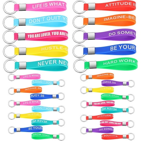30 Pieces Inspirational Quote Keychains Silicone Motivational Keychains ...