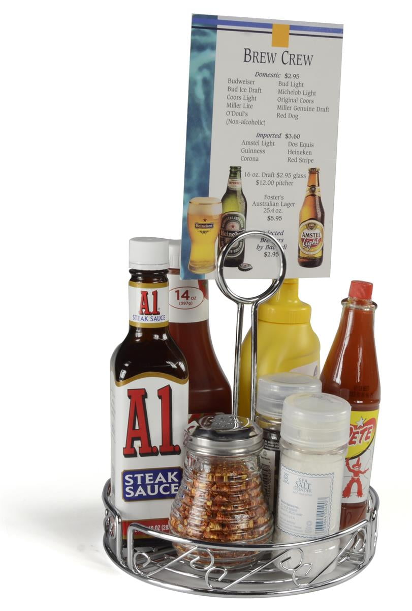Round Wire Condiment Stand with Dual-purpose Handle/Sign Holder, 7.75 ...