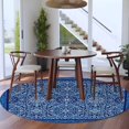 Bohemian Abstract Blue Floral 7FT Round Area Rugs for Living Room Retro ...