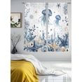 Blue Jellyfish Starfish Coral Flowers Sheer Curtains 2 Panels Set ...