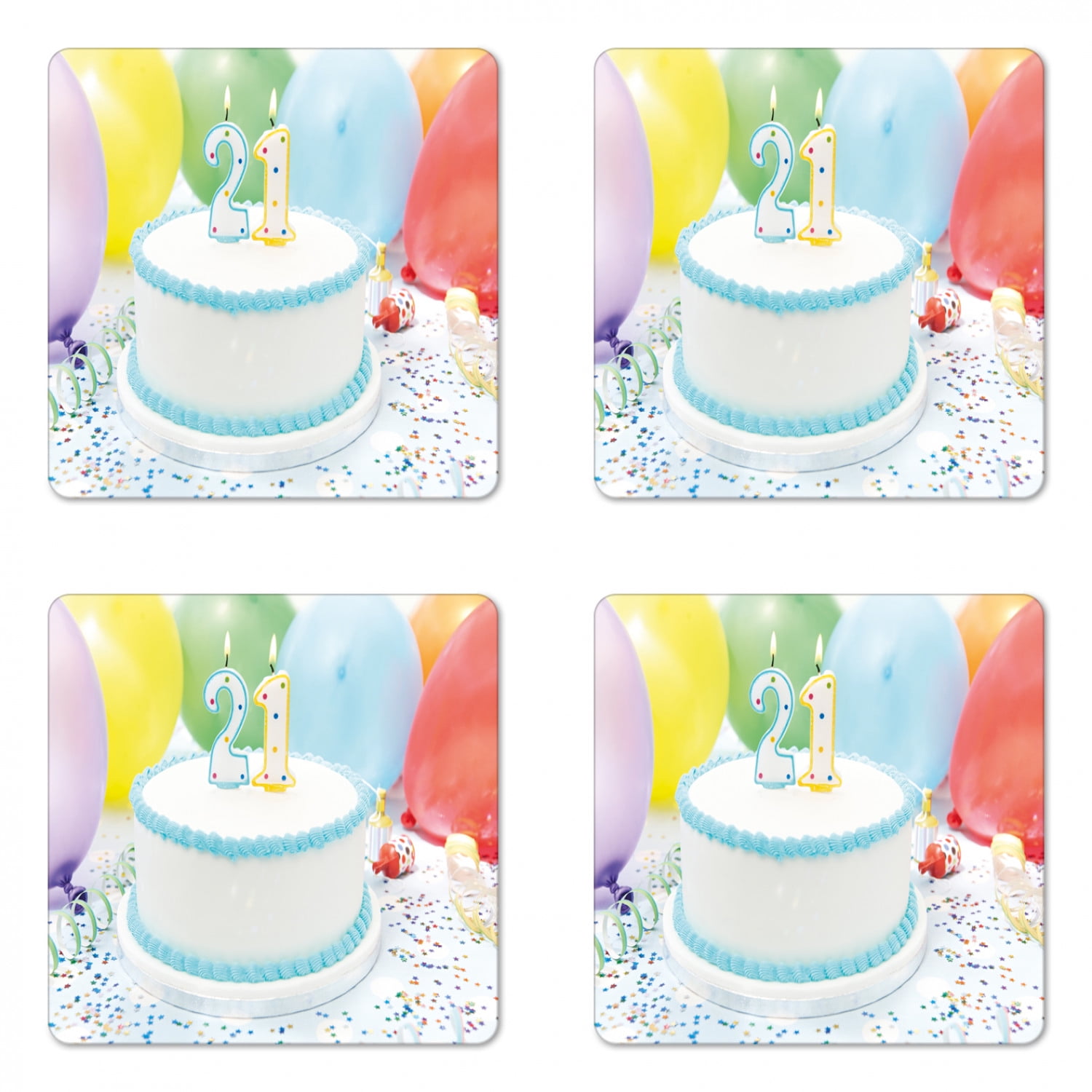21st Birthday Coaster Set of 4, Legal Age of USA 21 Party Cake with ...
