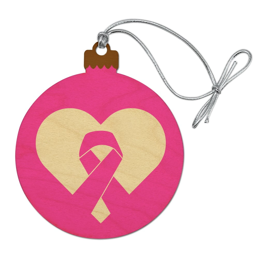 Breast Cancer Awareness Pink Ribbon in Heart Wood Christmas Tree ...