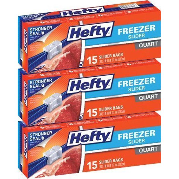 Hefty Freezer Slider Quart Bags 15 Count Box (3 Pack) - Walmart.com