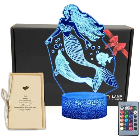 Mermaid 3D Illusion LED Table Lamp Sea-Maid Night Light with Lighted ...