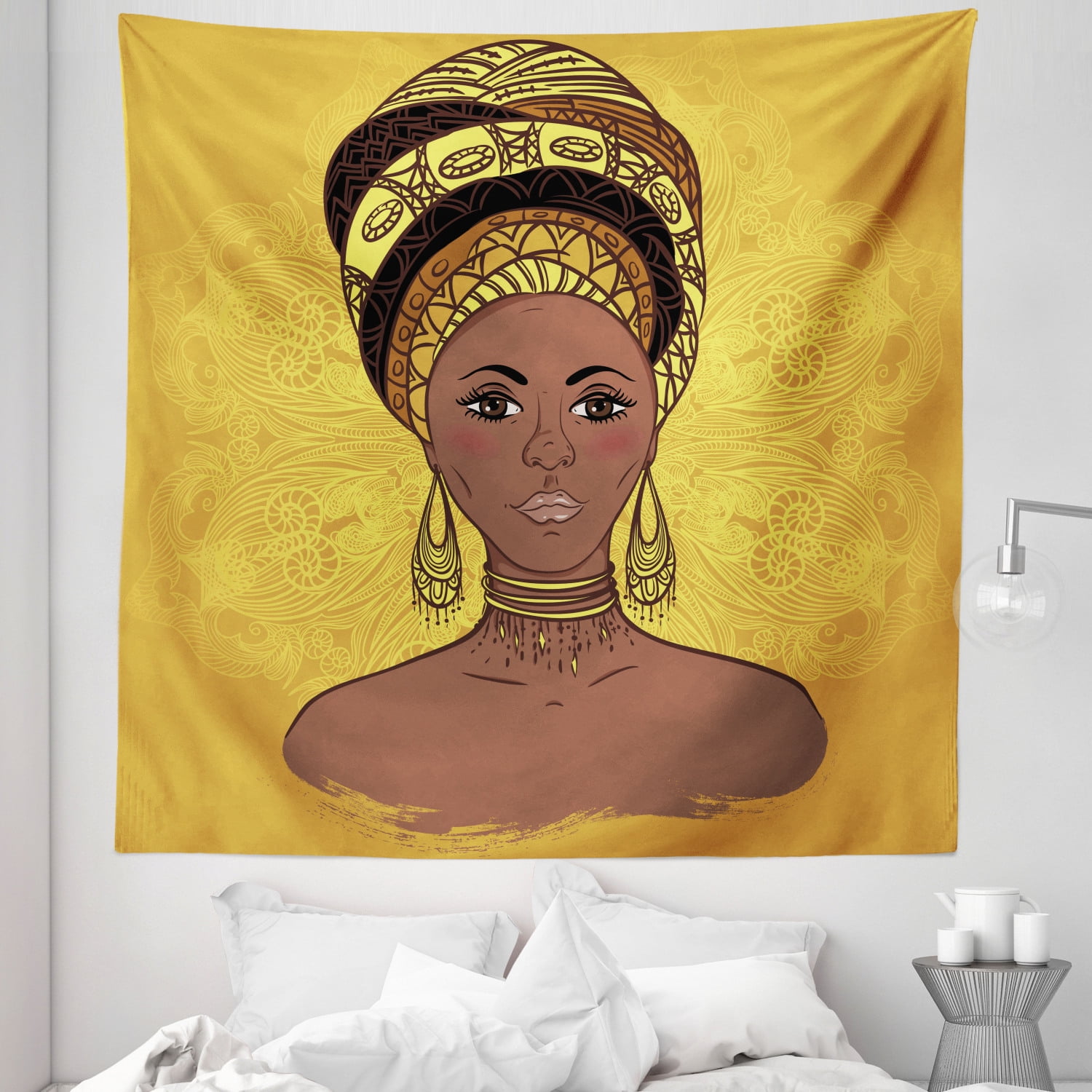 African Tapestry, Woman Portrait in Turban Ornate Mandala Inspired ...