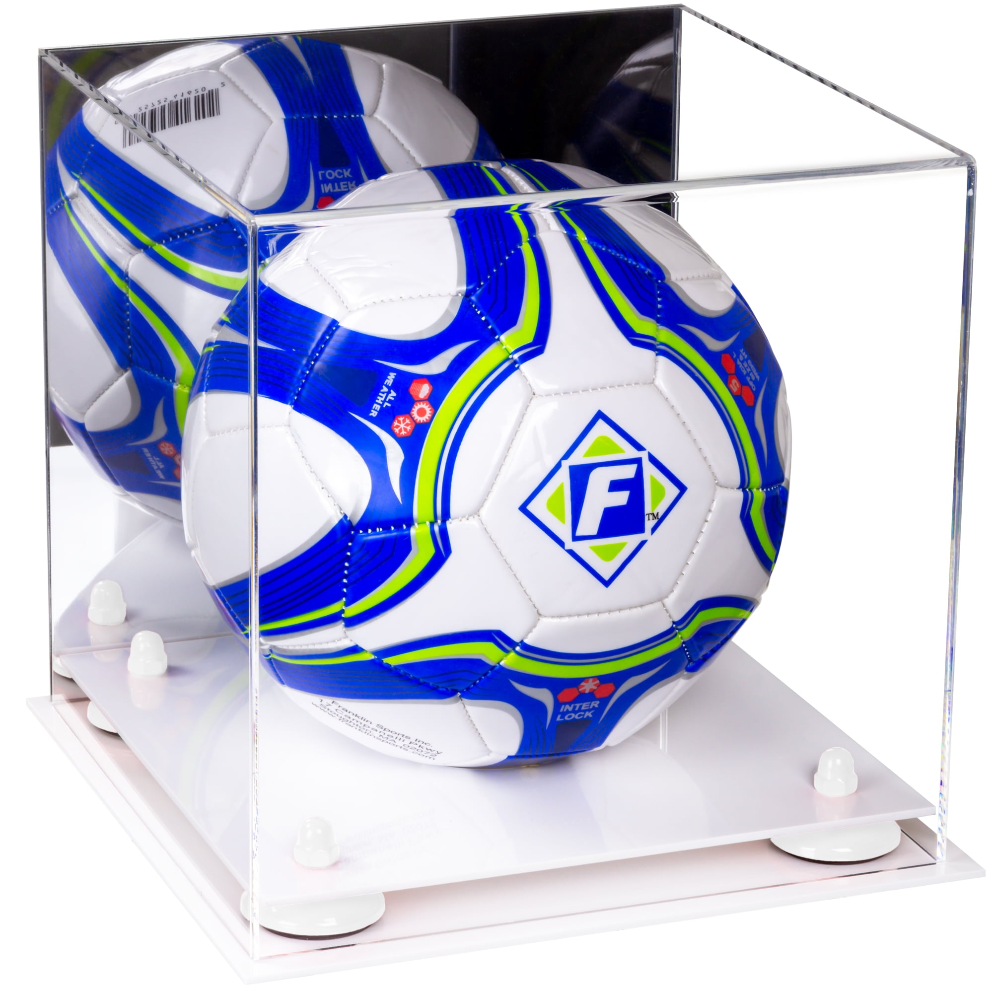 Acrylic Soccer Ball Display Case with Mirror, White Risers and White ...