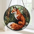 Fox Stained Glass Suncatcher with Woodland Forest Scene, Detailed Red ...