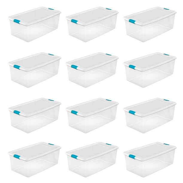 Sterilite 106 Quart Clear Plastic Storage Bin with White Latch Lid, 12 ...