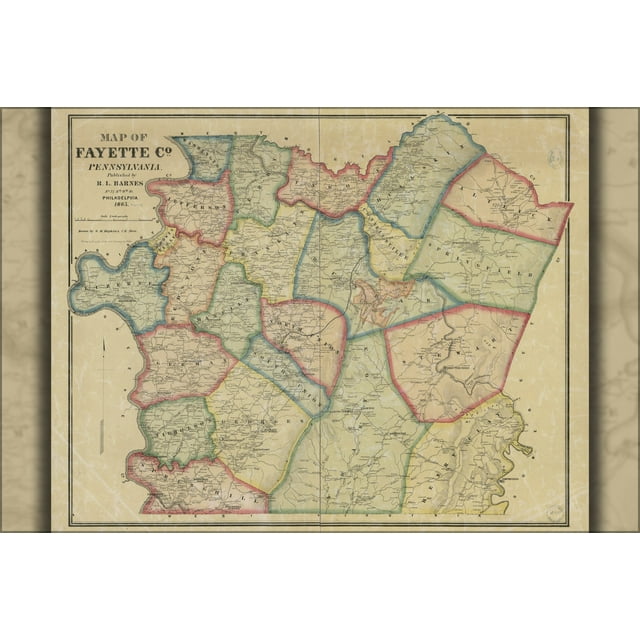 24"x36" Gallery Poster, Map of Fayette Co., Pennsylvania 1865 - Walmart.com