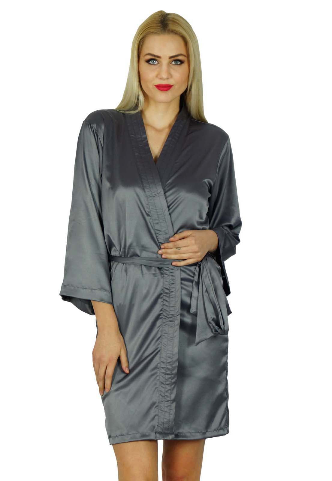 Bimba Women Short Satin Getting Ready Robe Bridesmaid Kimono Sleeve ...