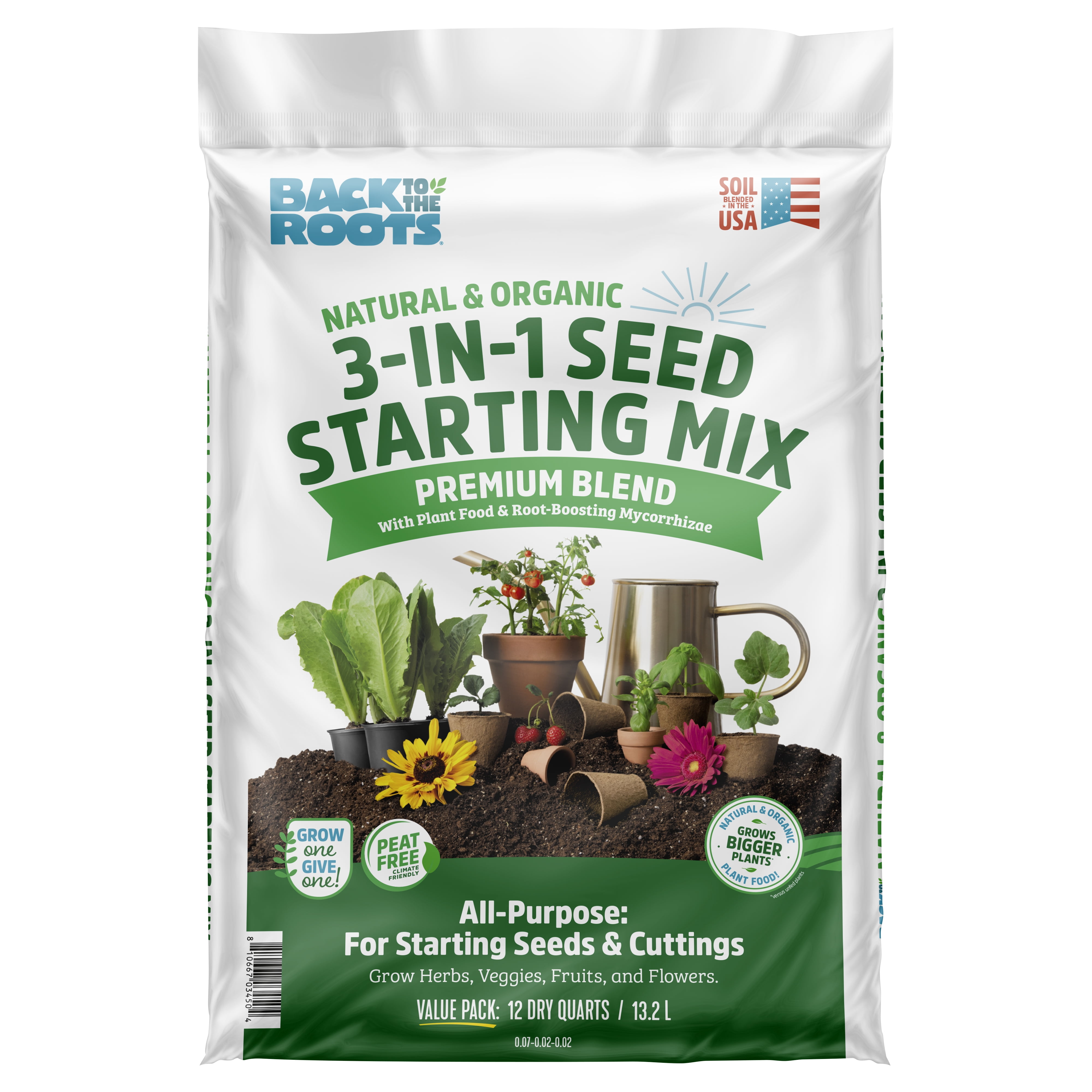 Back to the Roots Natural and Organic 3-in-1 Potting Mix, Premium Blend ...