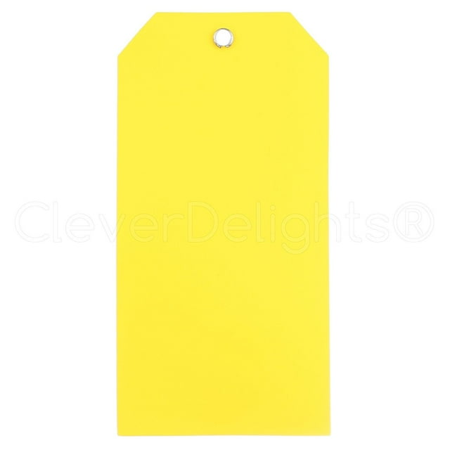 100 Pack - CleverDelights Yellow Plastic Tags - 4.75" x 2.375" - Tear ...