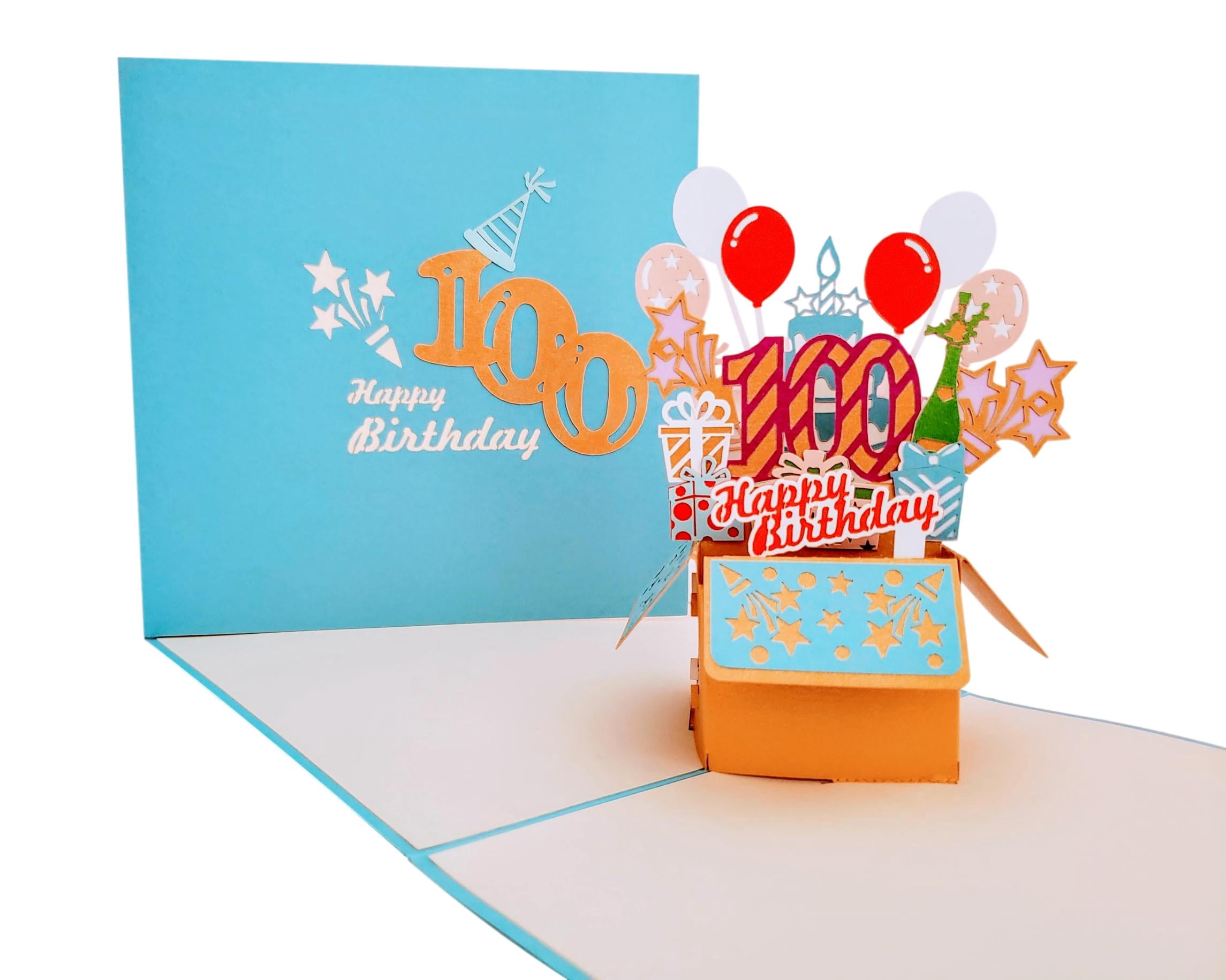 iGifts and Cards Happy 100th Blue Birthday Party Box 3D Pop up Greeting ...