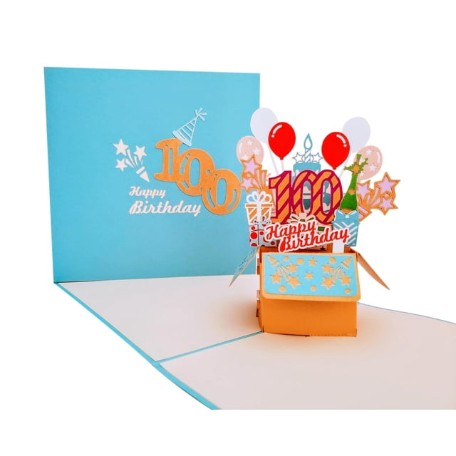 iGifts and Cards Happy 100th Blue Birthday Party Box 3D Pop up Greeting ...