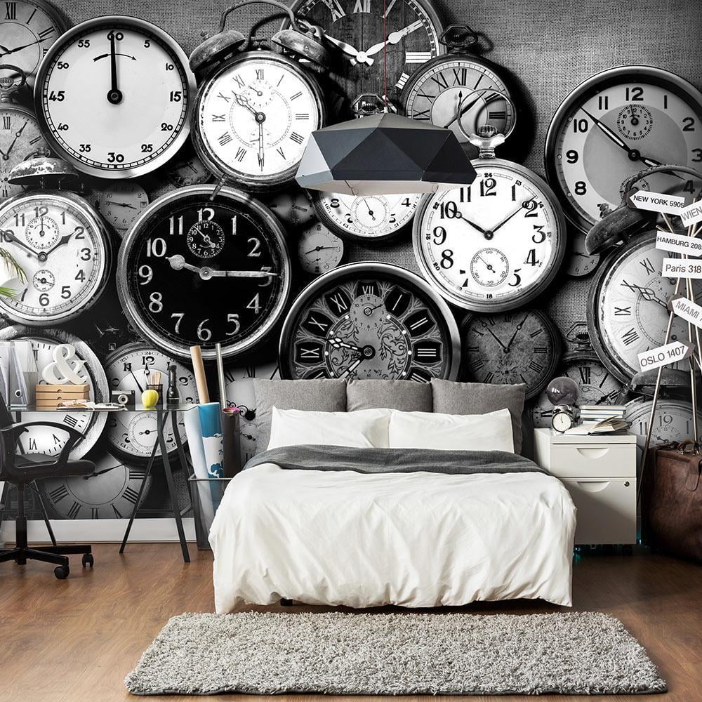 Tiptophomedecor Vintage Wallpaper Wall Mural - Clocks In Black & White ...