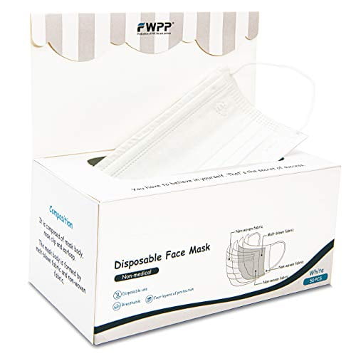 FWPP 4 Layer Thicker Earloop Disposable Face Masks 50 pcs Pearl White ...