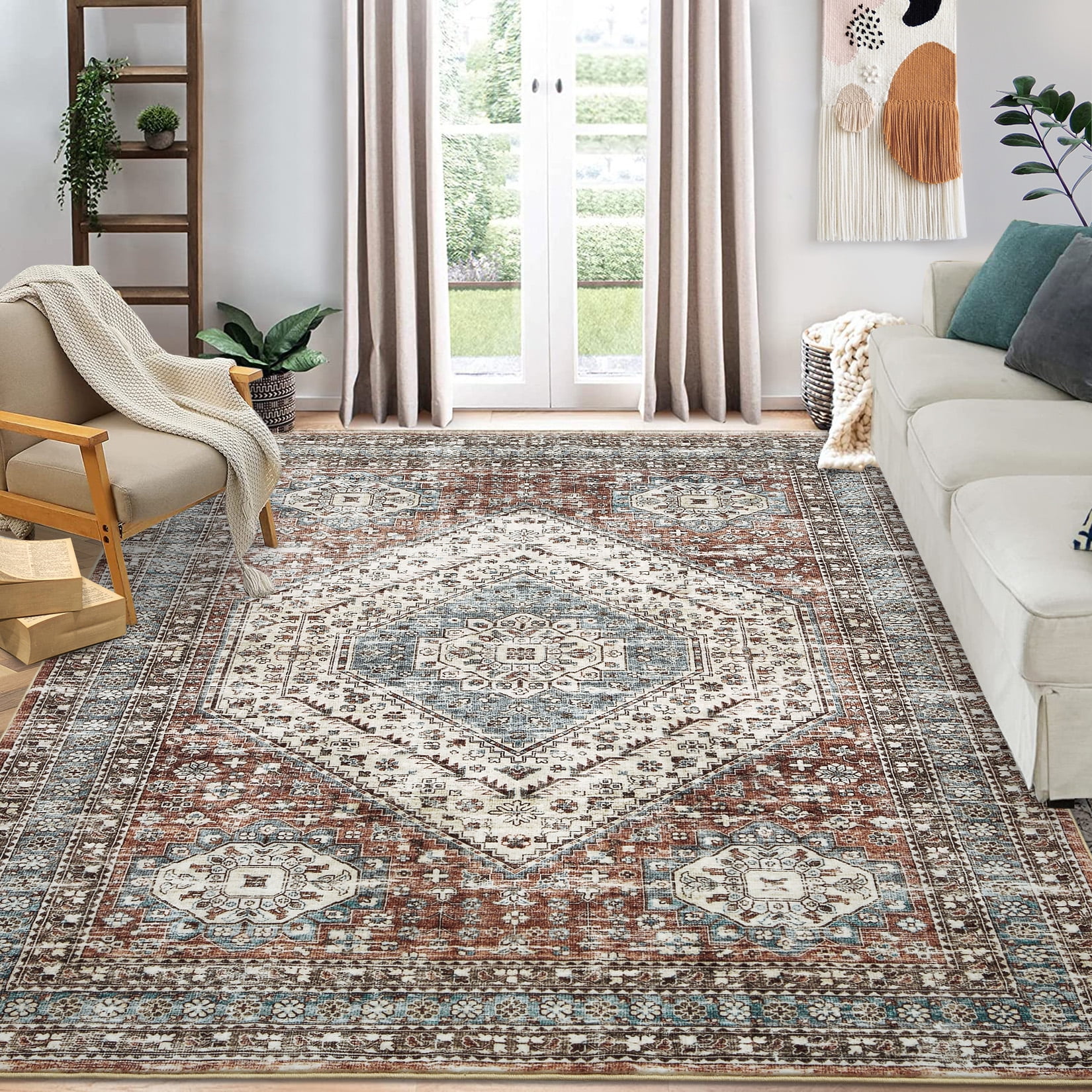 WhizMax 8' x 10' Area Rug Persian Vintage Rug Foldable Thin Retro Rug ...
