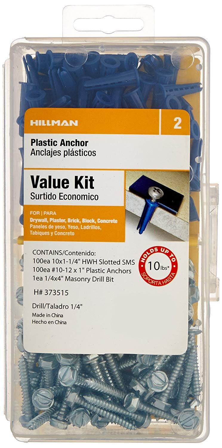 The Hillman Group 373515 Plastic Anchor Kit 10-12 Includes Screws and ...