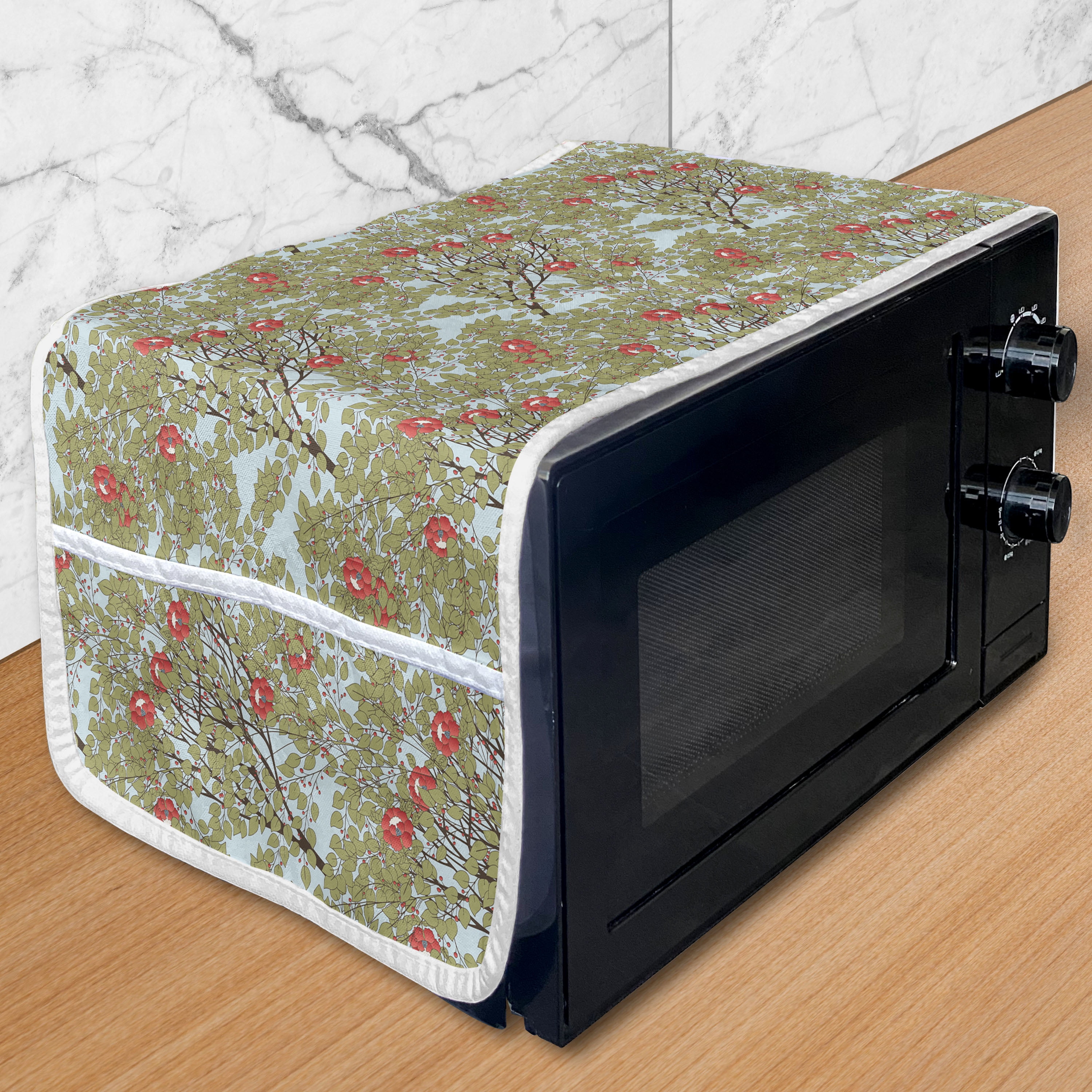Floral Microwave Oven Cover, Rococo Style Inspired Depiction of Flowers ...