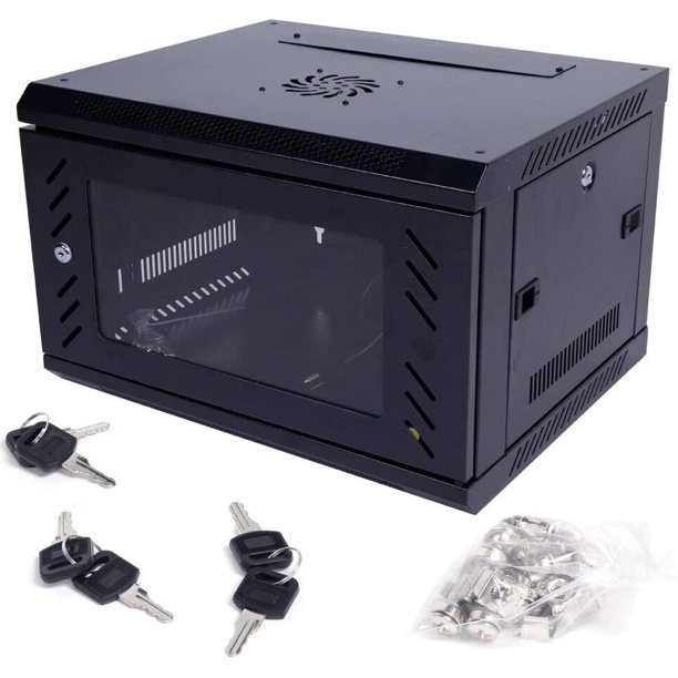 6U Wall Mount Enclosure Rack Network Server Data Cabinet Glass Door Key ...