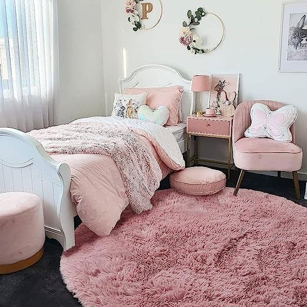 Click here for Namzi Blush Round Rug For Bedroom fluffy Circle Ru... prices