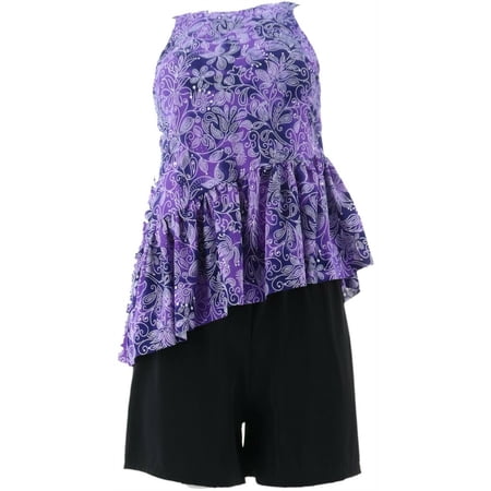 Fit 4 U High Neck Diagonal Ruffle Tankini Short Purple 10 NEW A350542 ...