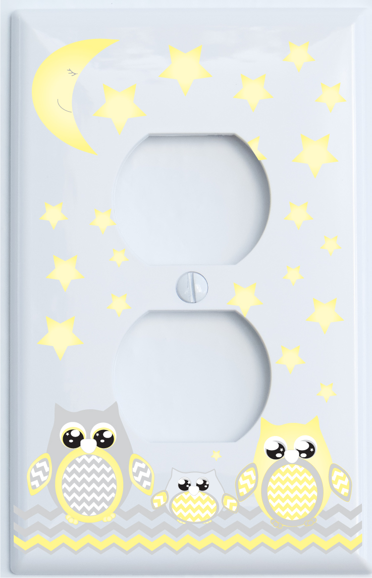 Grey and Yellow Owl Outlet and Switch Plate Cover / Owl Woodland Forest ...