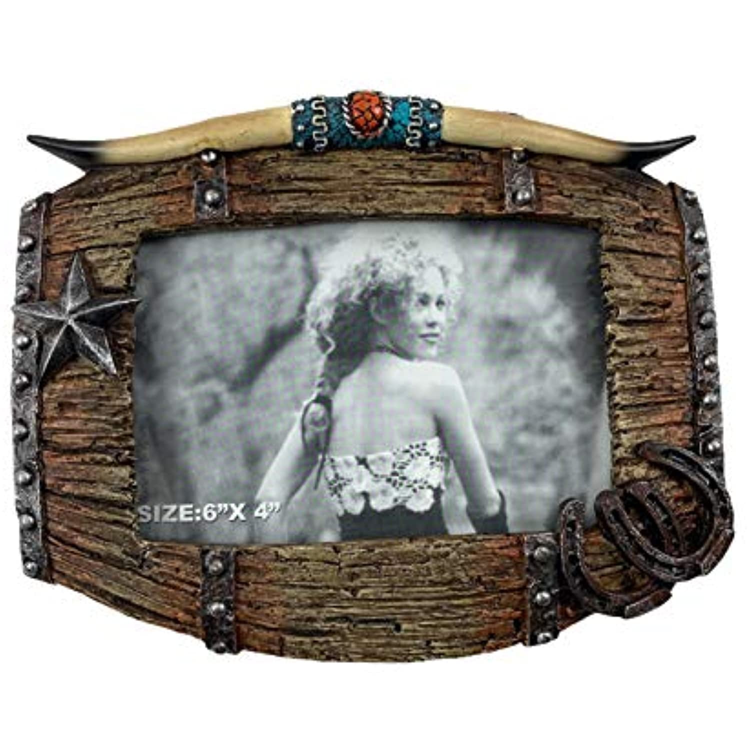 Urbalabs Cowboy Longhorn and Barrel Western Decor Picture Frame 6 x 4 ...